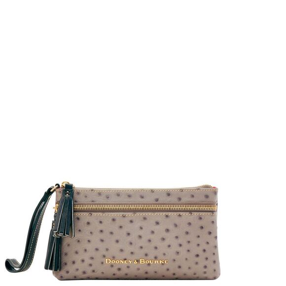Dooney & Bourke | Bags | Dooney Bourke Ostrich Double Zip Wristlet Grey ...